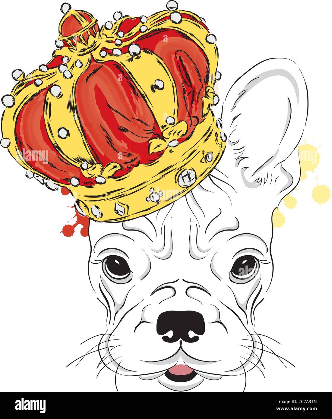 Cute dog wearing a crown . Vector illustration. Design element for ...