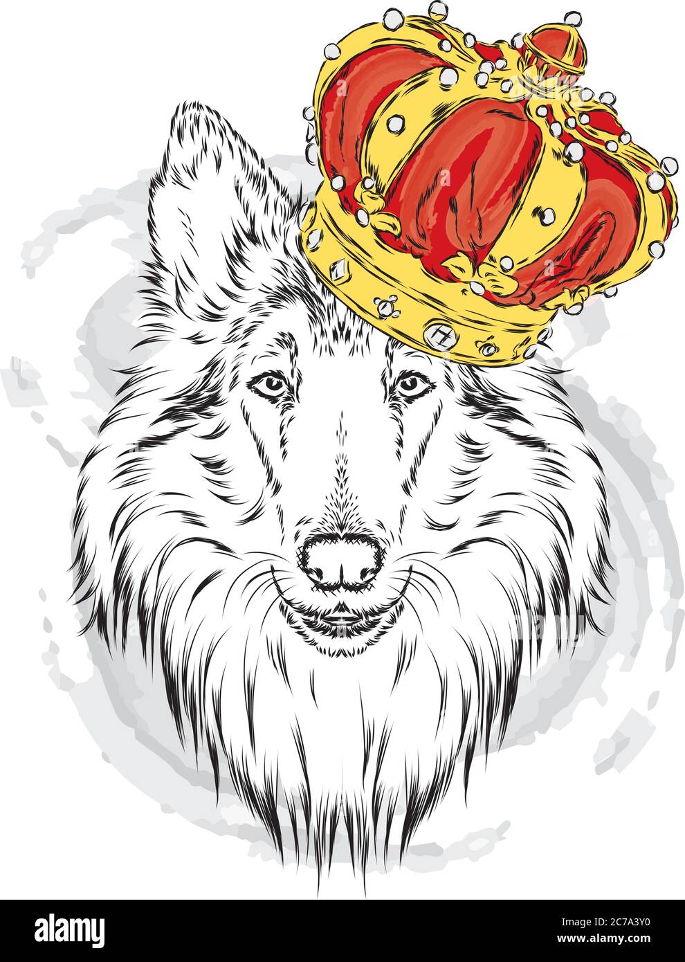 Cute dog wearing a crown . Vector illustration. Design element for ...