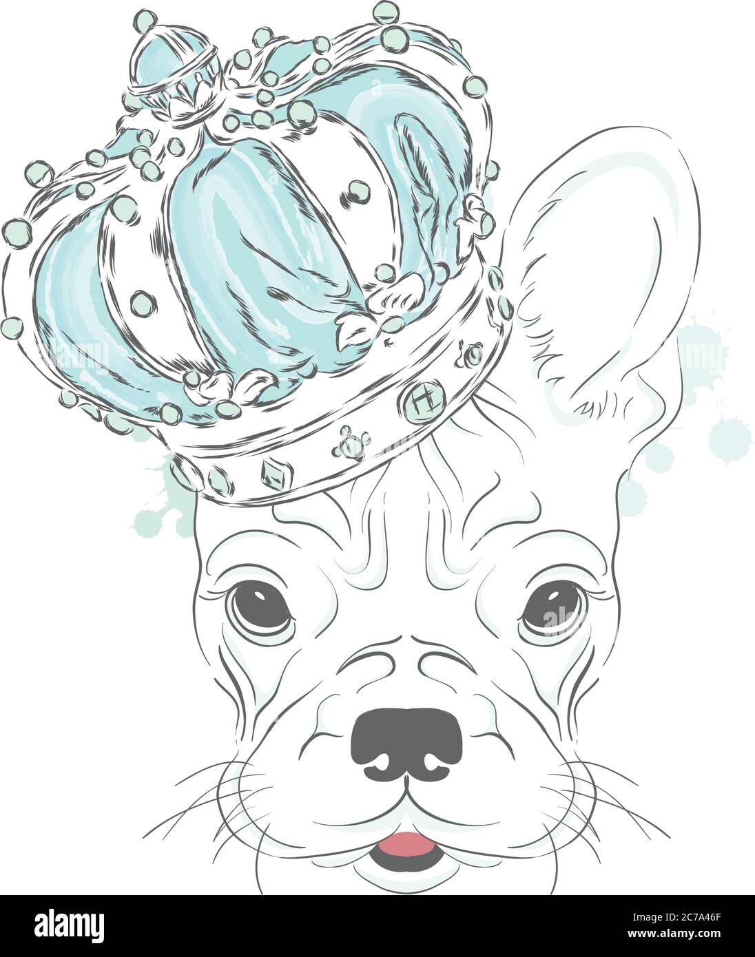 Cute dog wearing a crown . Vector illustration. Design element for ...
