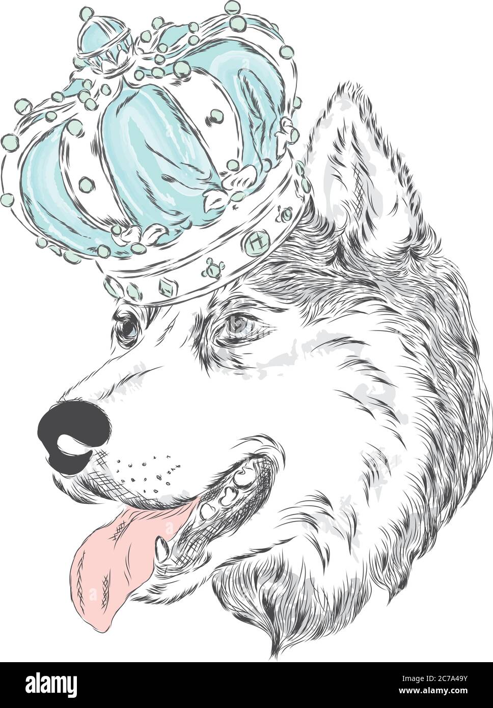 Cute dog wearing a crown . Vector illustration. Design element for ...