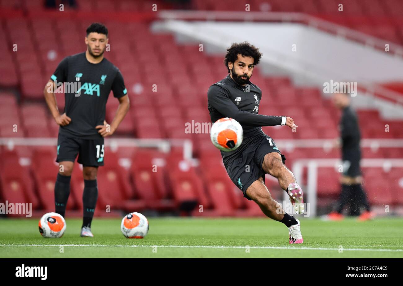 Liverpool's Mohamed Salah during the warm up before the Premier League ...