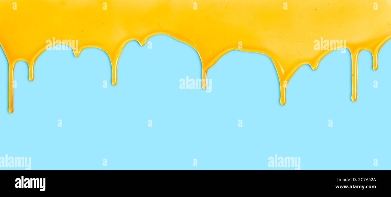 Bee honey dripping from the upper border, on blue seamless background ...