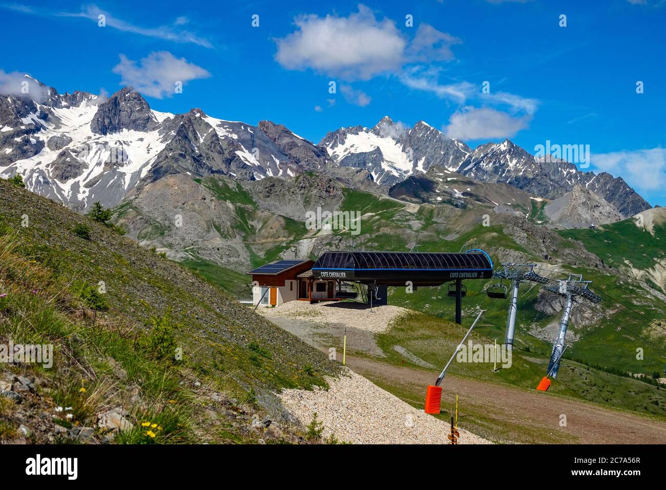 Ratier cable car, cable-car, and Serre Chevalier ski domain in summer ...