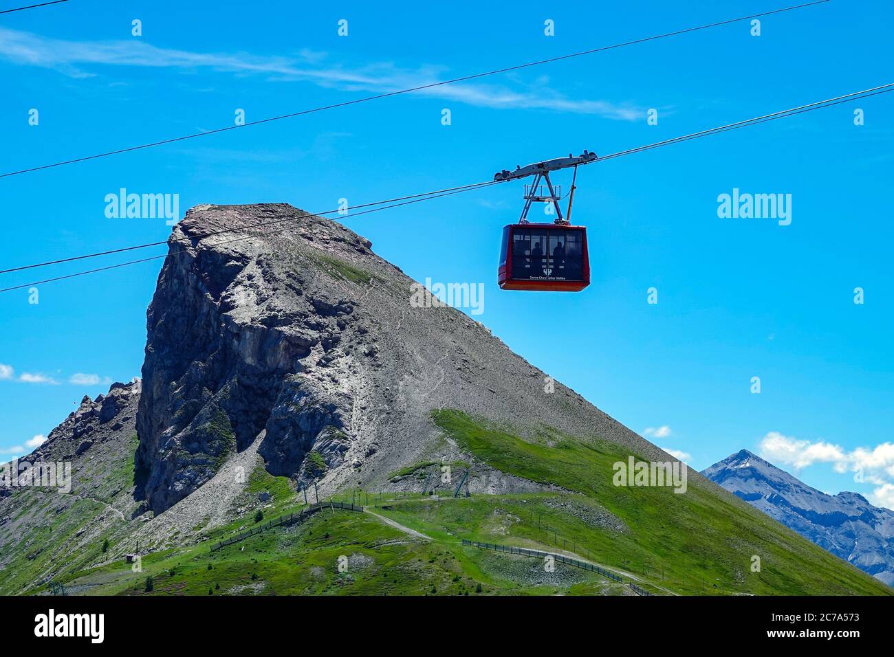 Ratier cable car, cable-car, and Serre Chevalier ski domain in summer ...