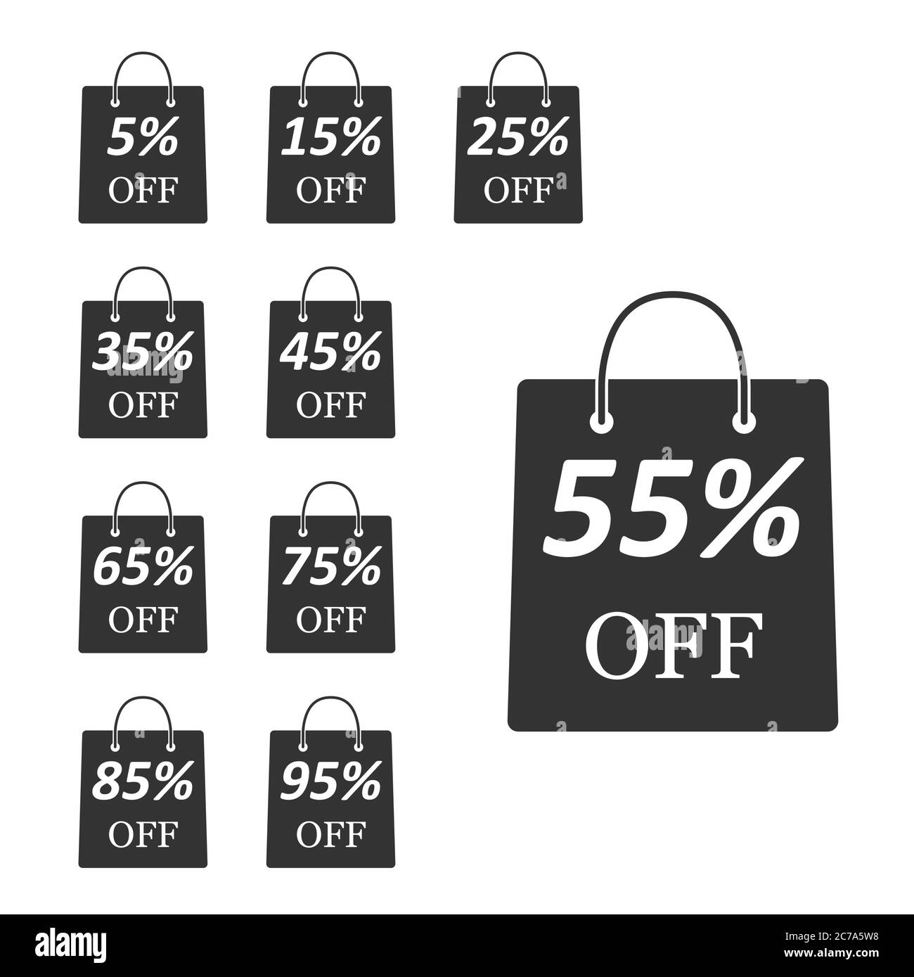 Package with the discount amount. A set of simple vector icons isolated ...