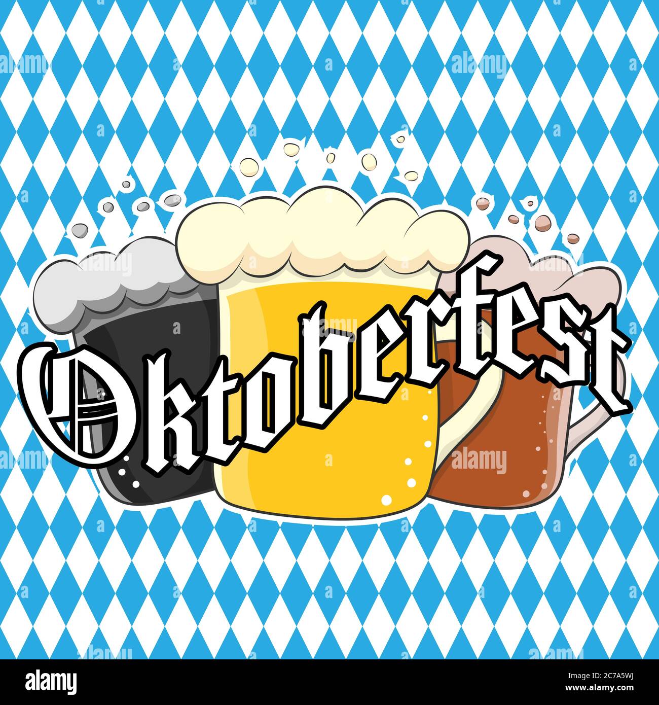 Three beer mugs with Oktoberfest lettering for stickers, banners, logos ...