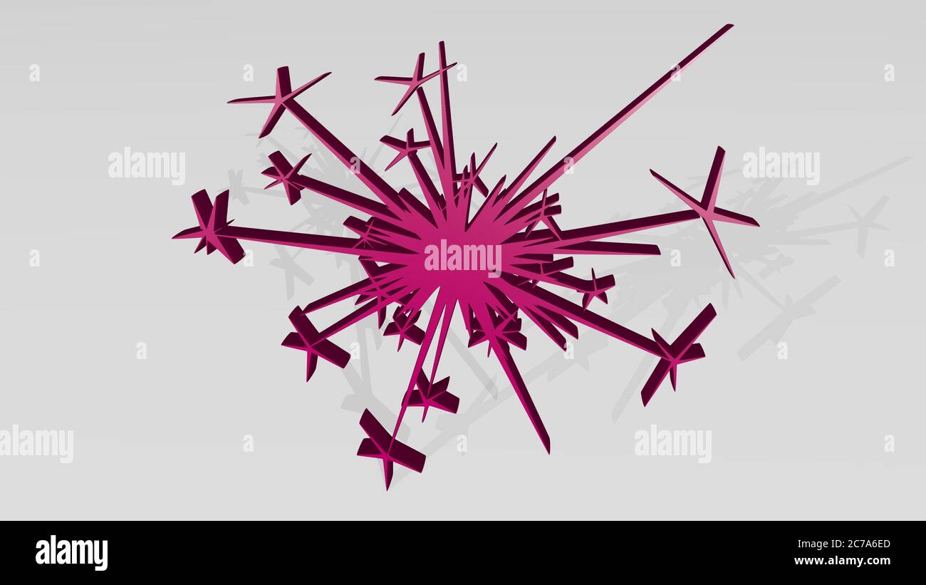 explosion stand with shadow. 3D illustration of metallic sculpture over ...