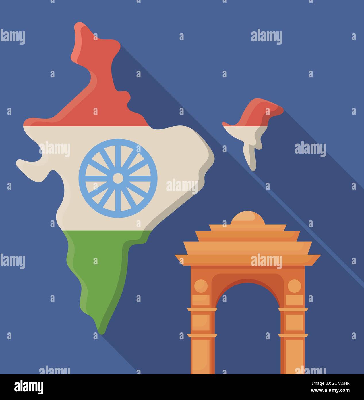 India map with national flag and India Gate vector illustration design ...