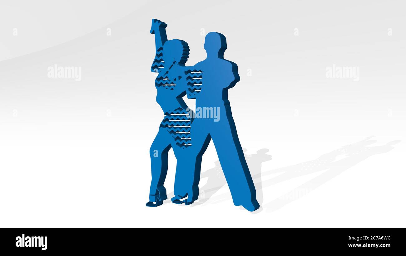 man and woman dancing stand with shadow. 3D illustration of metallic ...