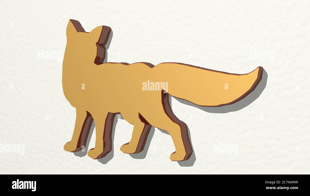fox from a perspective on the wall. A thick sculpture made of metallic ...