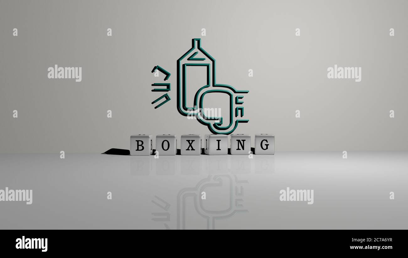 3D representation of boxing with icon on the wall and text arranged by ...