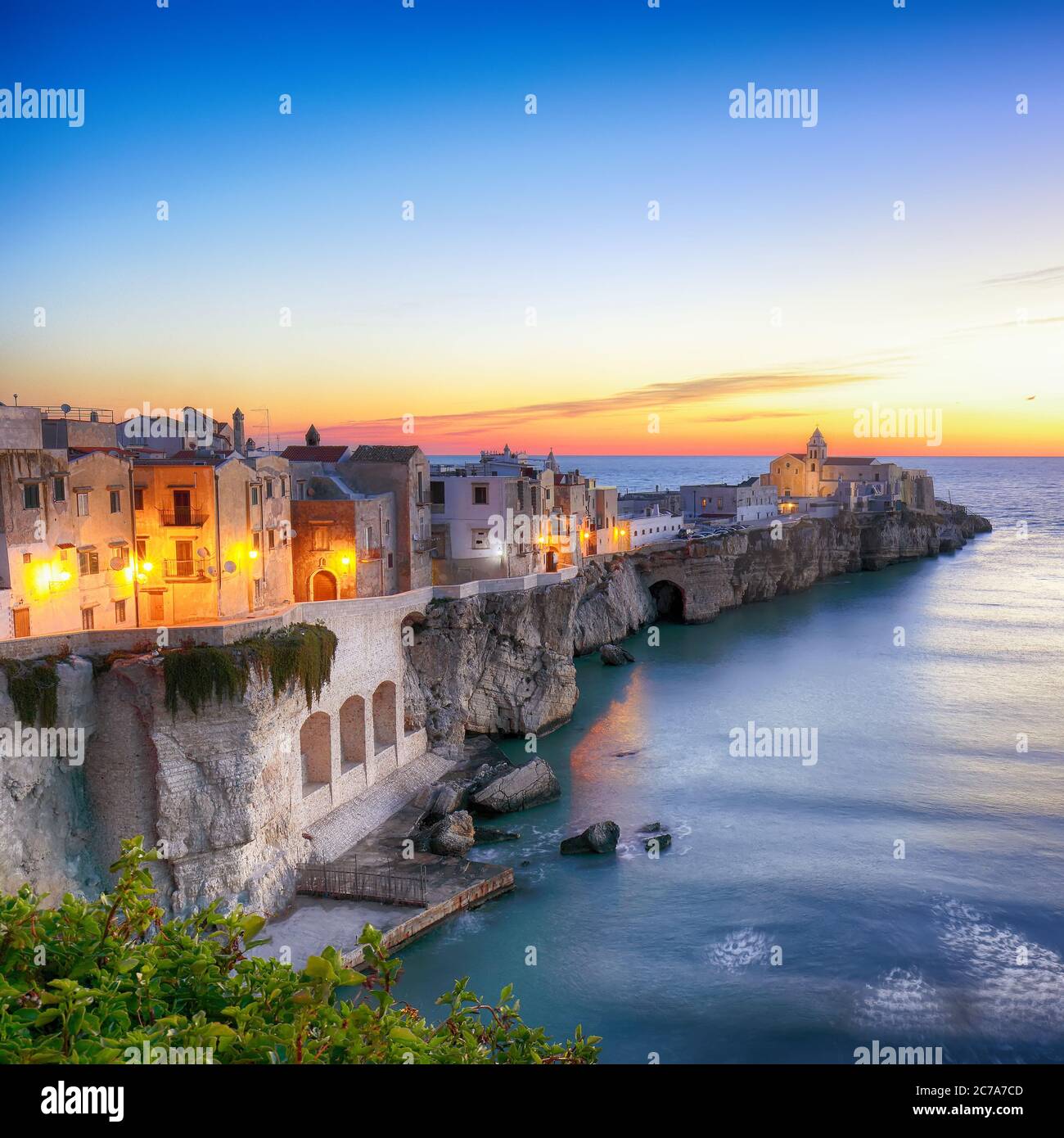 Vieste - beautiful coastal town on the rocks in Puglia. The church of ...