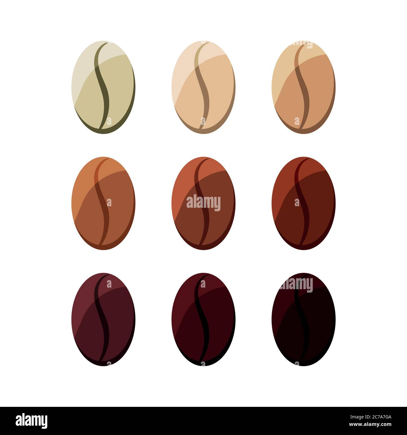 Coffee roasting degree chart grains icon set isolated on white ...