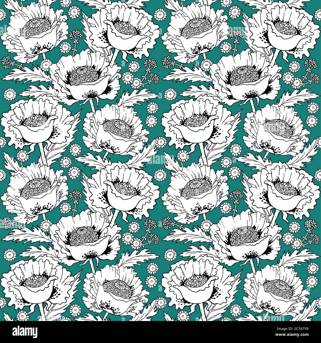 Poppies flowers vector hand drawn seamless pattern Stock Vector Image ...