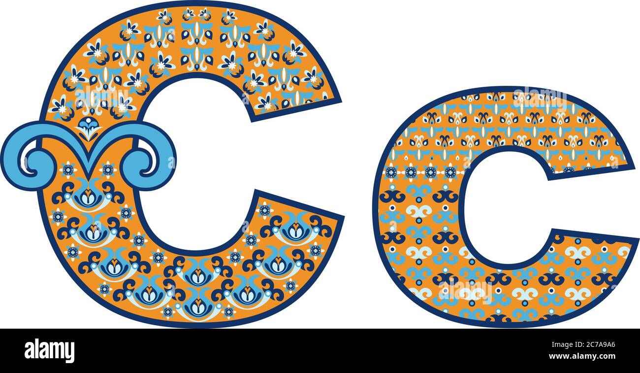 Vector abstract letter C with ornamental pattern. Cartoon signs Stock ...