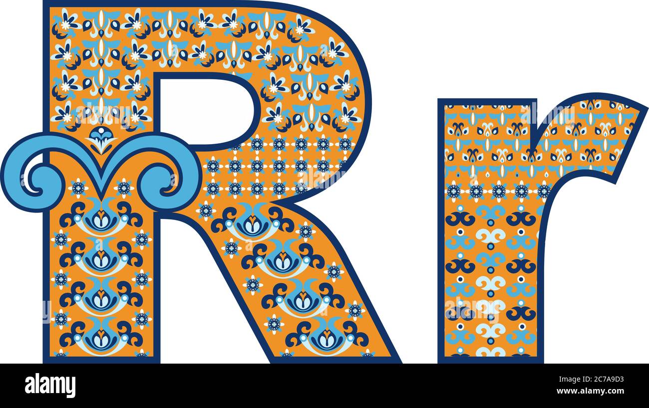 Vector abstract letter R with ornamental pattern. Cartoon signs Stock ...