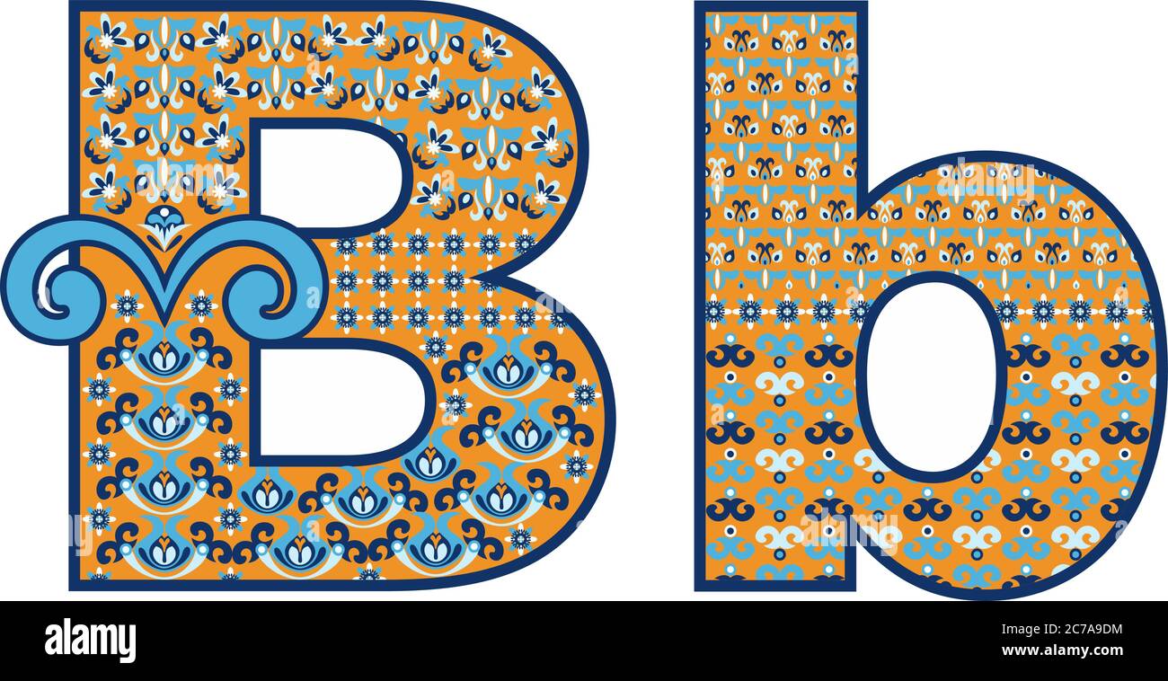 Vector abstract letter B with ornamental pattern. Cartoon signs Stock ...