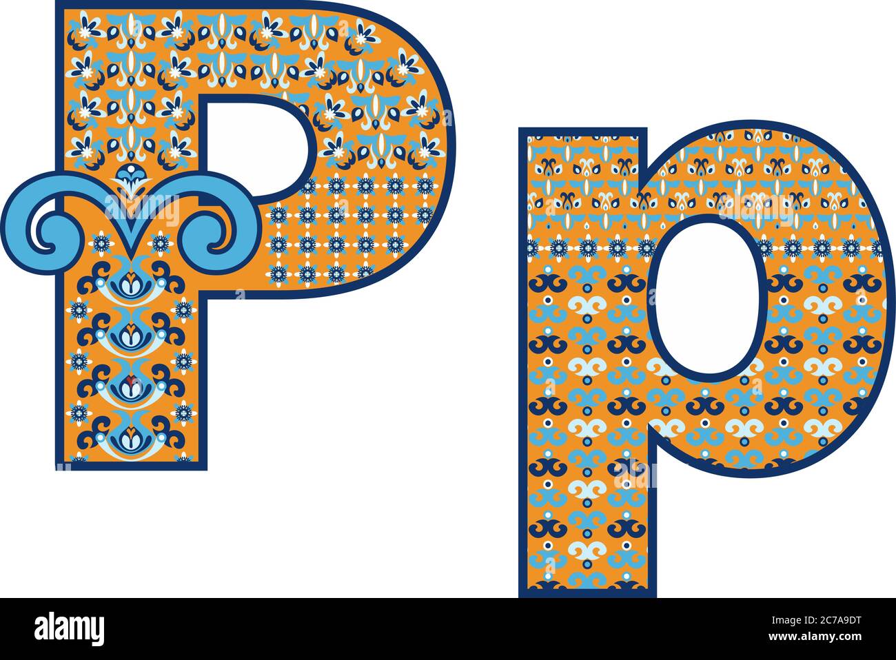 Vector abstract letter P with ornamental pattern. Cartoon signs Stock ...