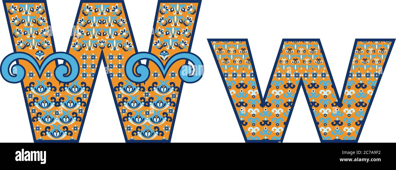 Vector abstract letter W with ornamental pattern. Cartoon signs Stock ...