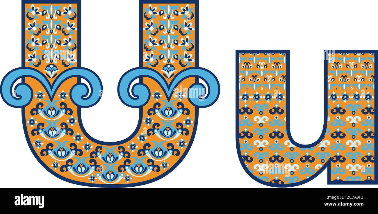 Vector abstract letter U with ornamental pattern. Cartoon signs Stock ...