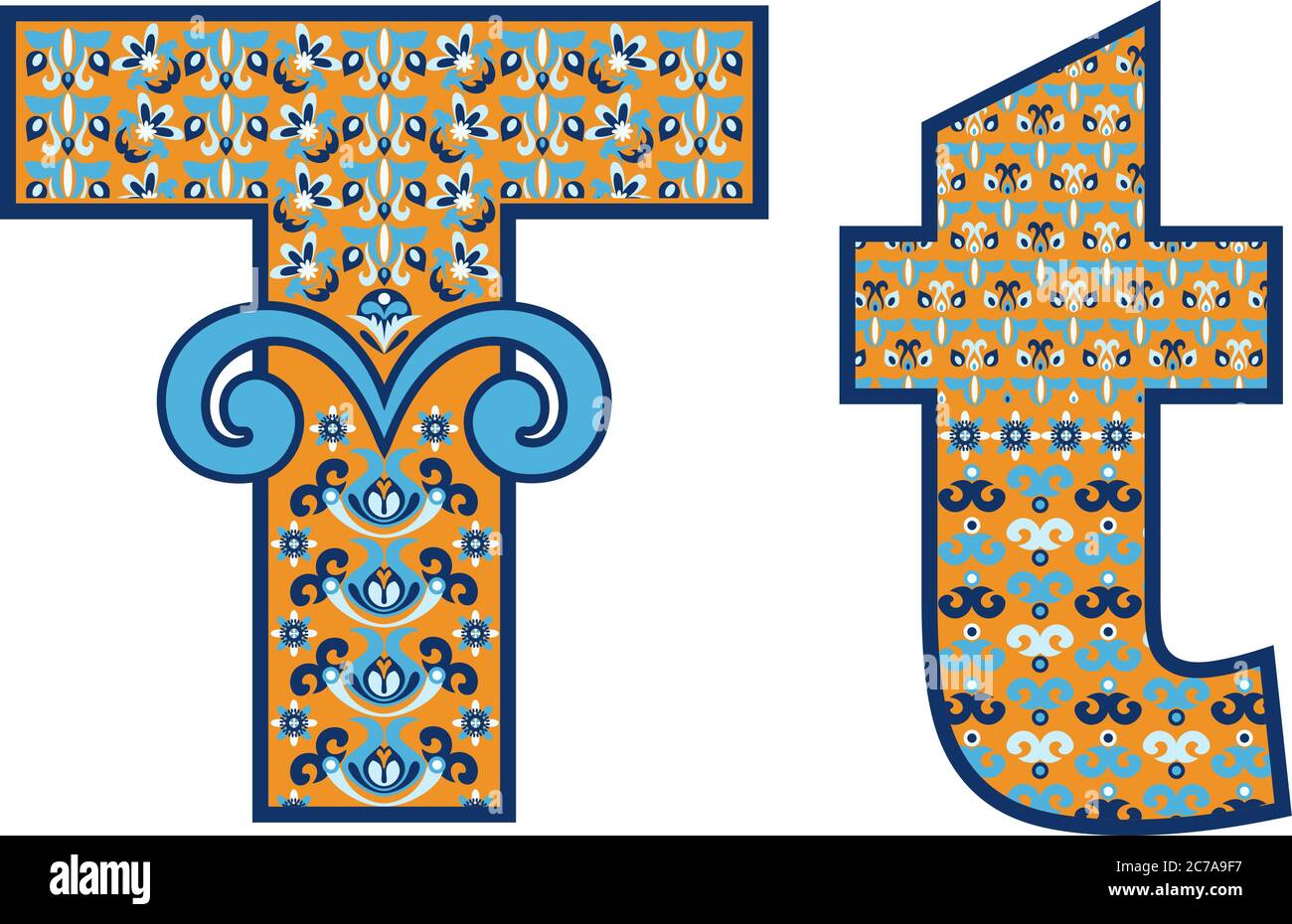 Vector abstract letter T with ornamental pattern. Cartoon signs Stock ...