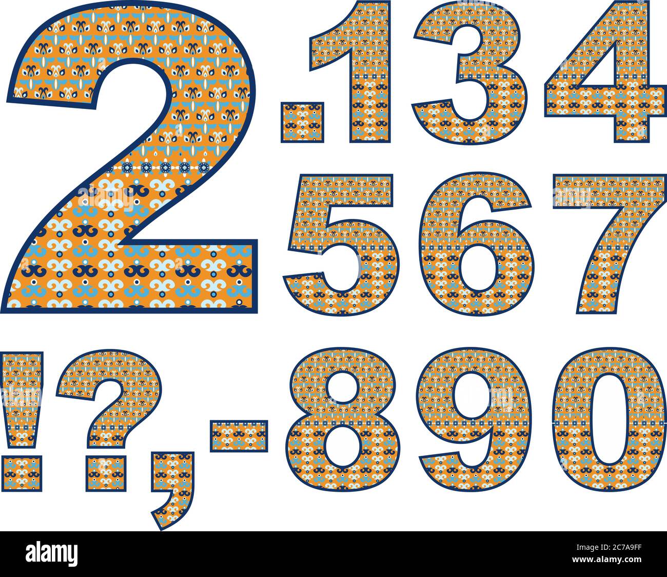 Vector abstract digits set with ornamental pattern. Cartoon signs Stock ...