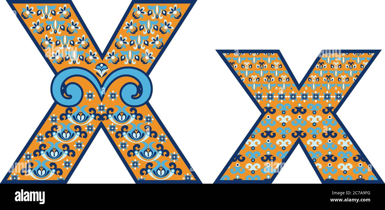 Vector abstract letter X with ornamental pattern. Cartoon signs Stock ...