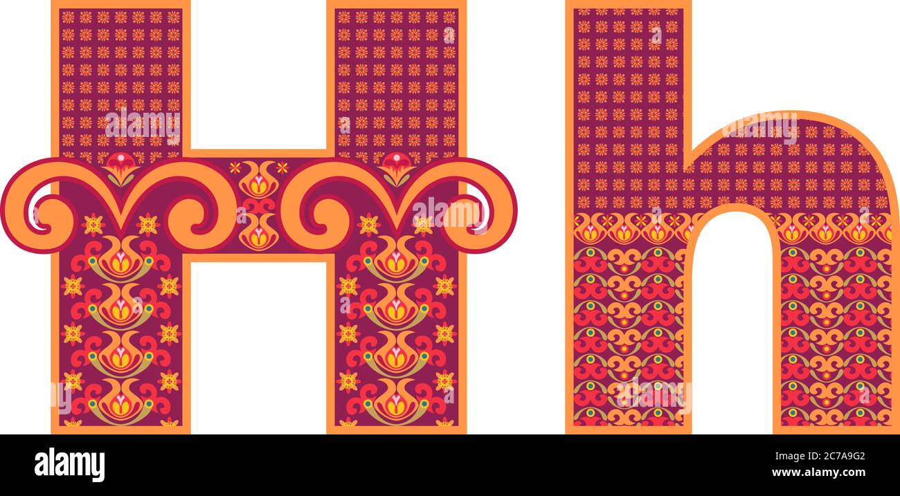 Vector abstract letter H with ornamental pattern. Cartoon signs Stock ...