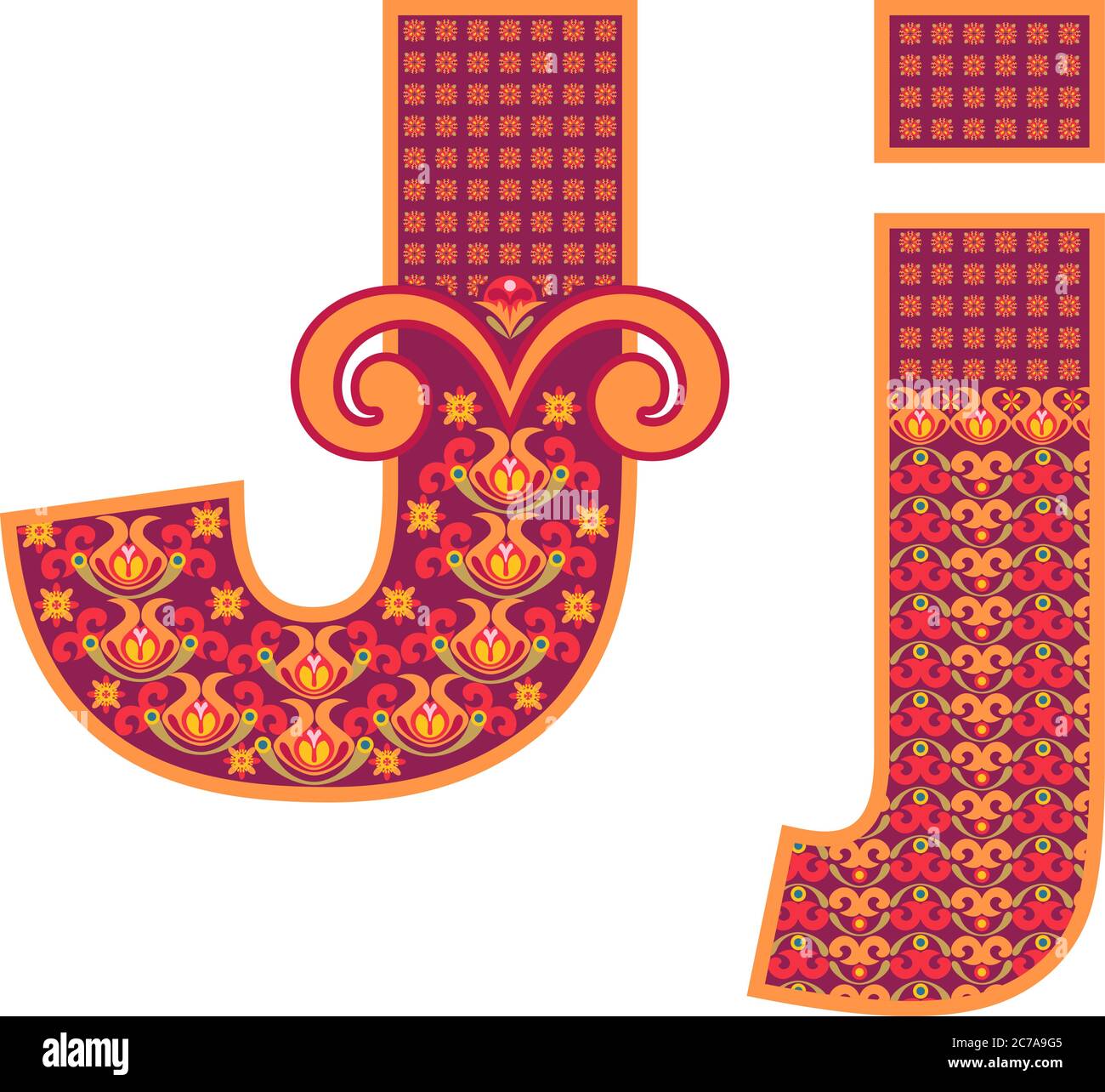 Vector abstract letter J with ornamental pattern. Cartoon signs Stock ...