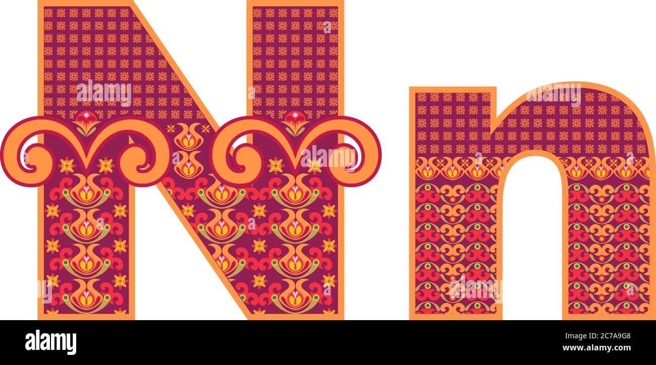 Vector abstract letter N with ornamental pattern. Cartoon signs Stock ...