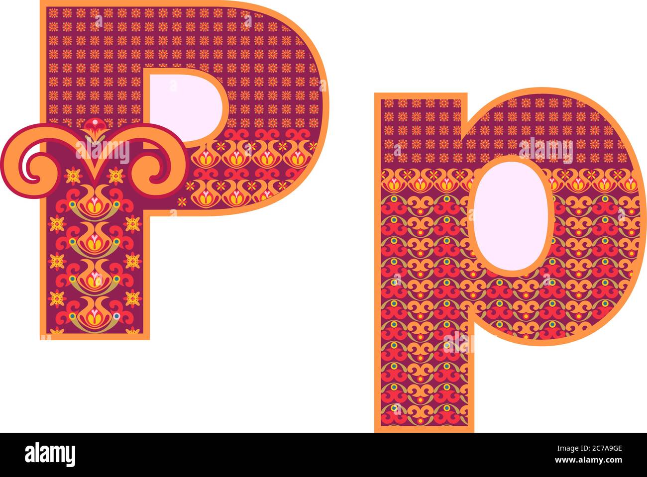 Vector abstract letter P with ornamental pattern. Cartoon signs Stock ...