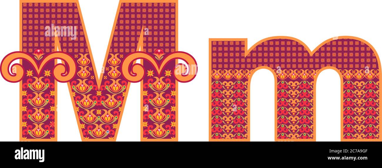 Vector abstract letter M with ornamental pattern. Cartoon signs Stock ...