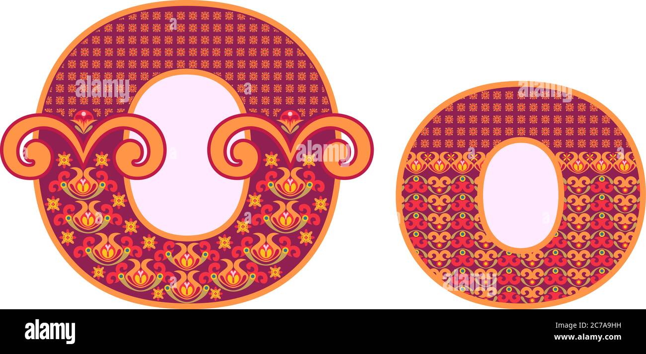 Vector abstract letter O with ornamental pattern. Cartoon signs Stock ...