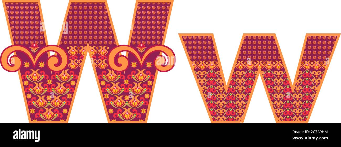 Vector abstract letter W with ornamental pattern. Cartoon signs Stock ...
