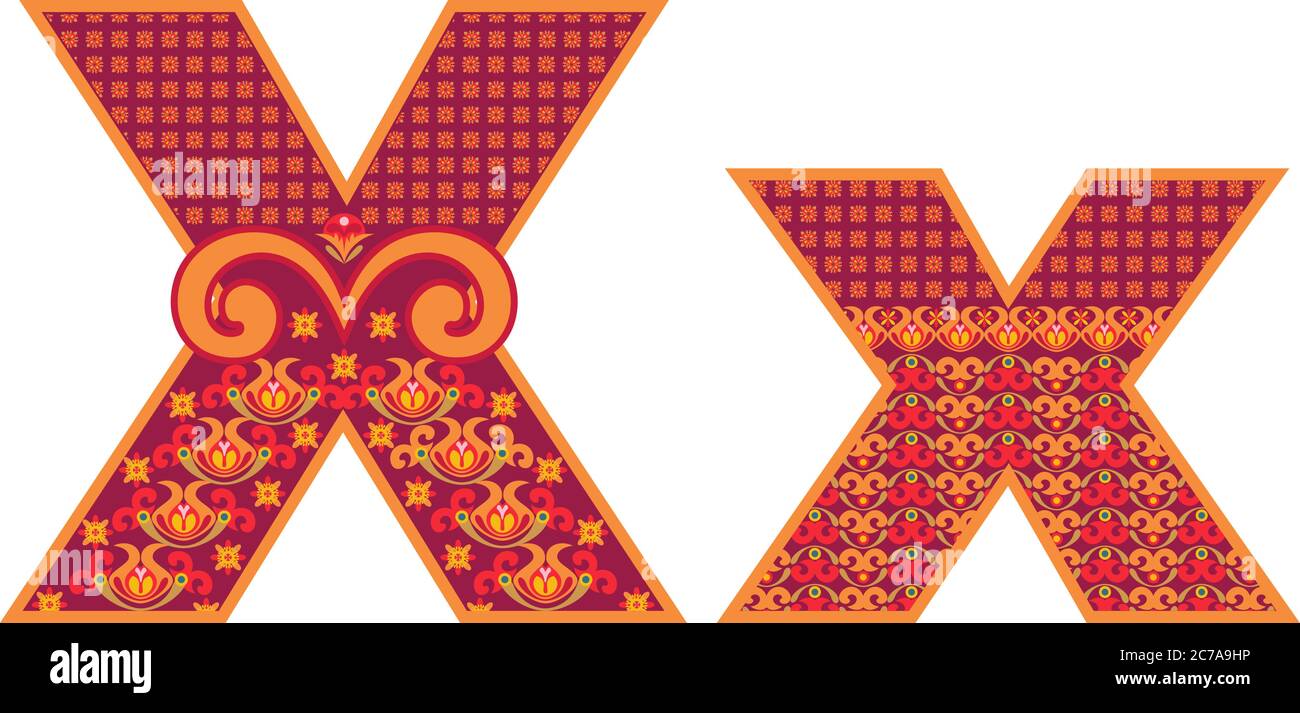 Vector abstract letter X with ornamental pattern. Cartoon signs Stock ...