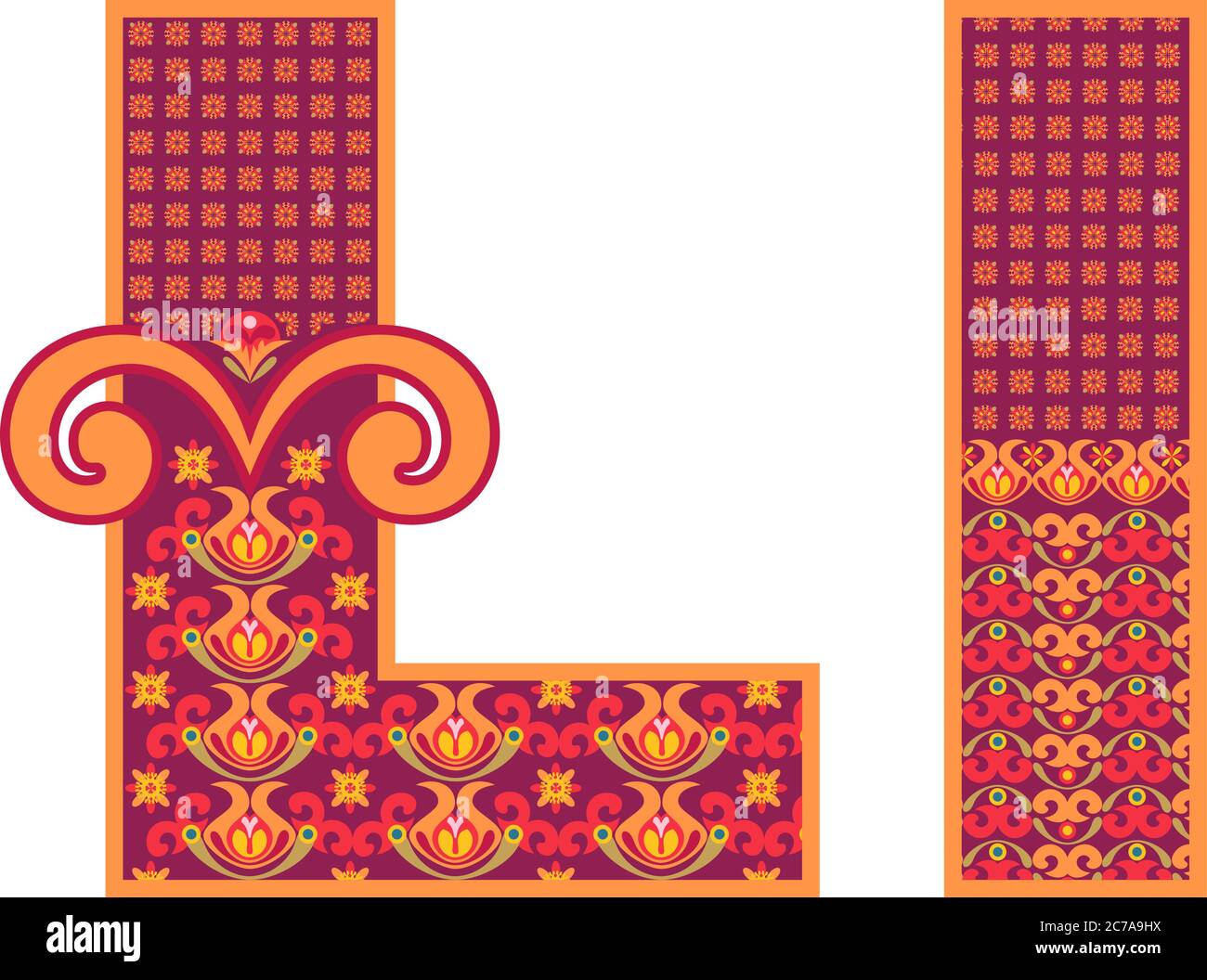 Vector abstract letter L with ornamental pattern. Cartoon signs Stock ...