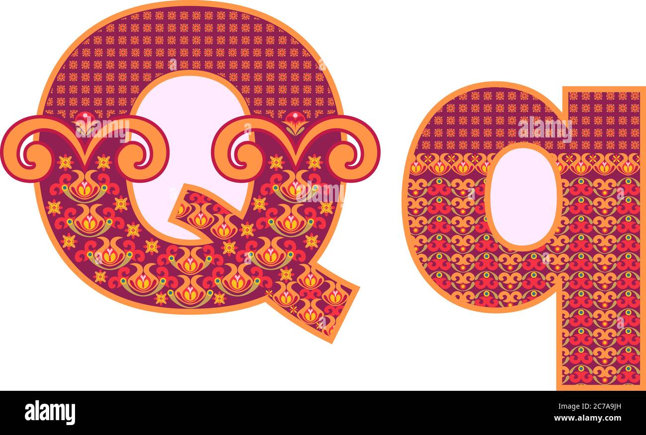 Vector abstract letter Q with ornamental pattern. Cartoon signs Stock ...