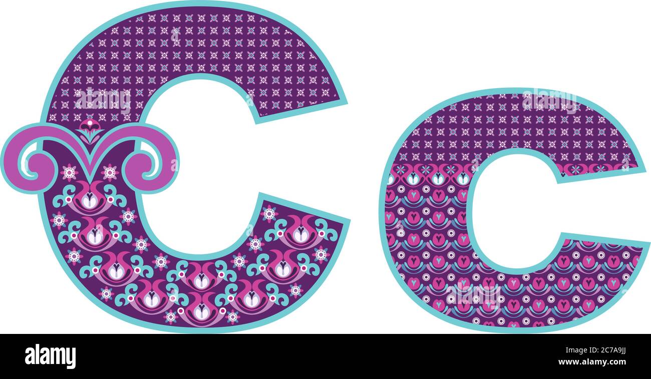 Vector abstract letter C with ornamental pattern. Cartoon signs Stock ...