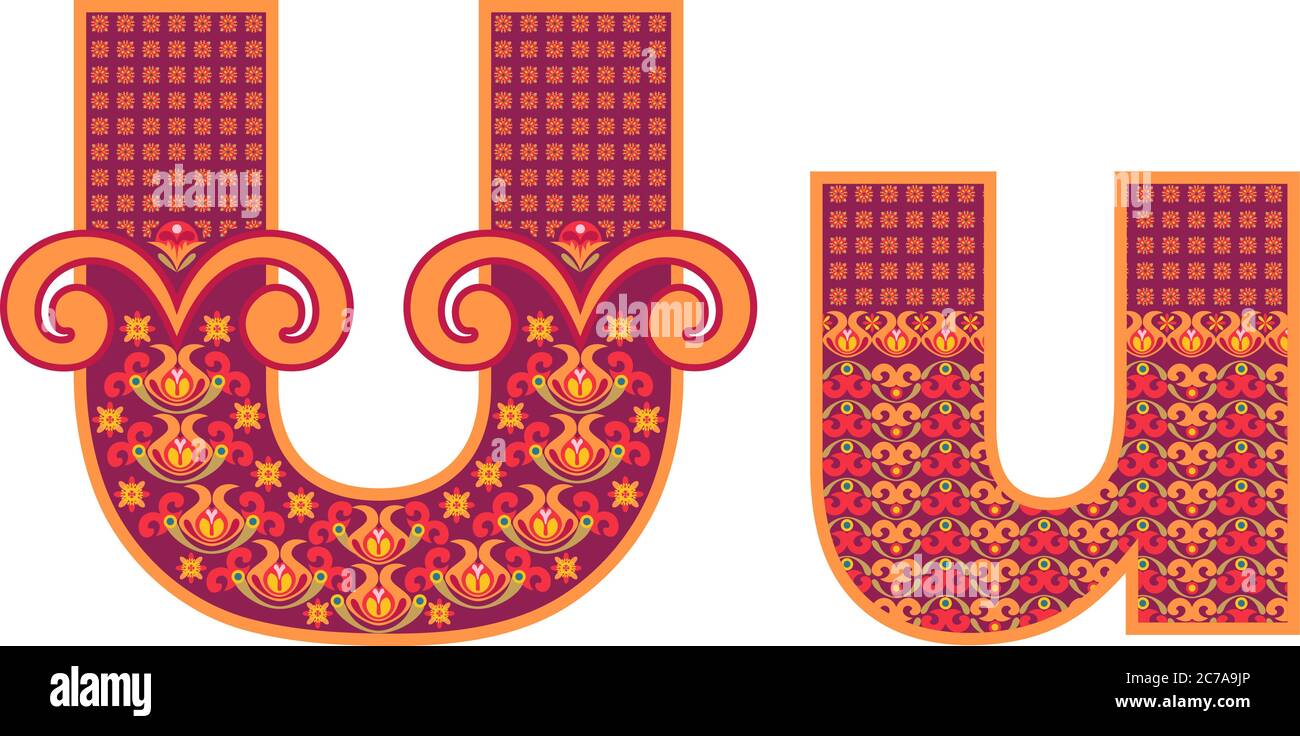 Vector abstract letter U with ornamental pattern. Cartoon signs Stock ...