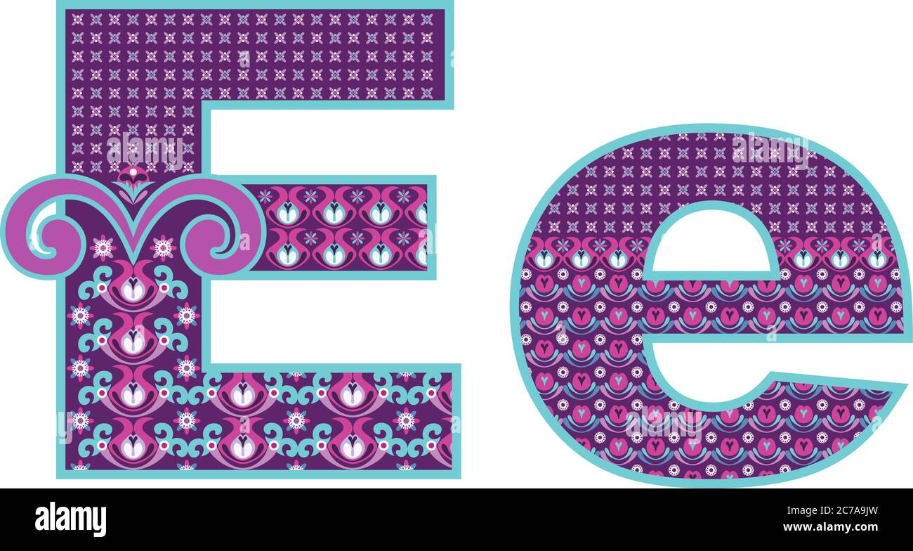 Vector abstract letter E with ornamental pattern. Cartoon signs Stock ...