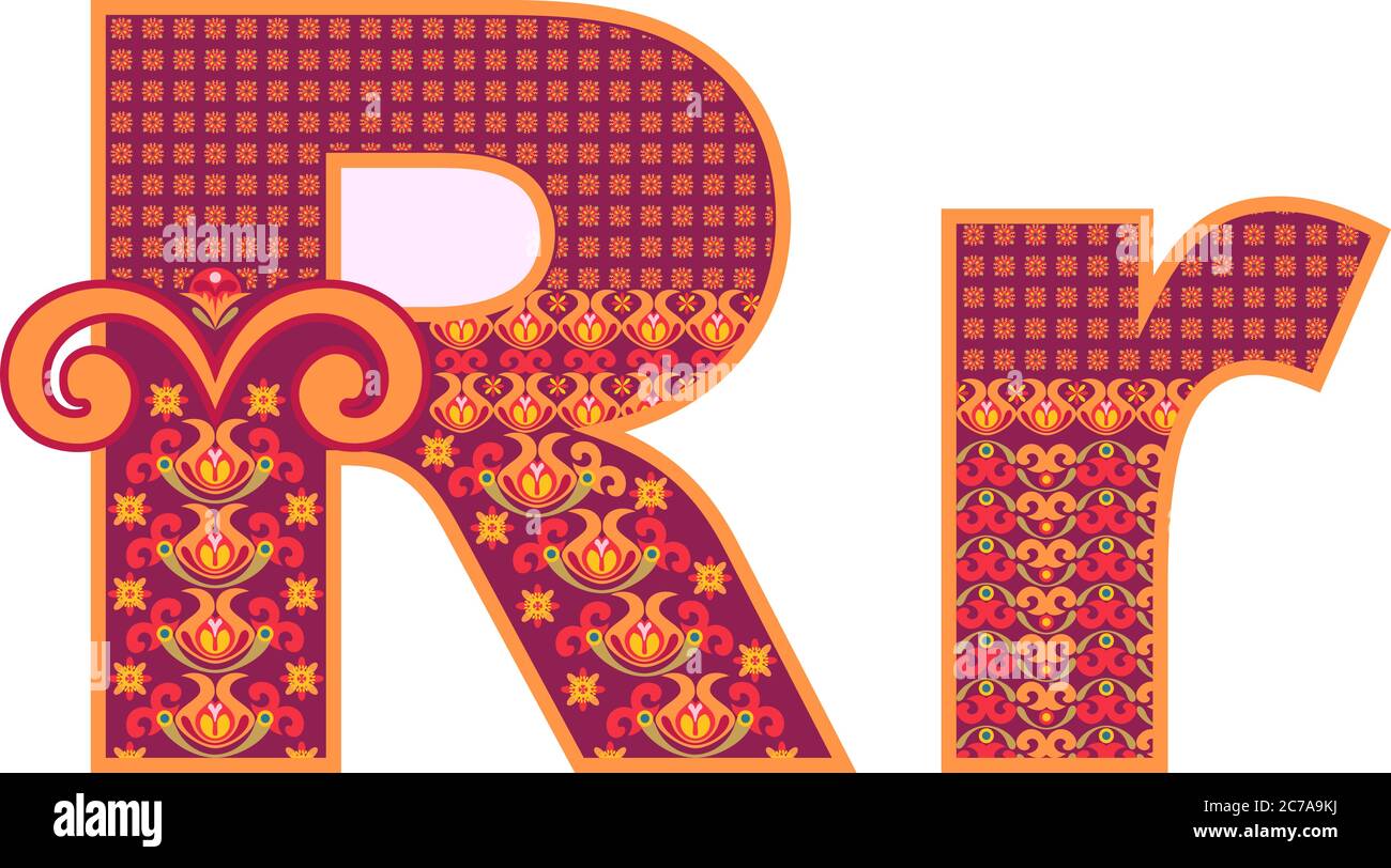 Vector abstract letter R with ornamental pattern. Cartoon signs Stock ...