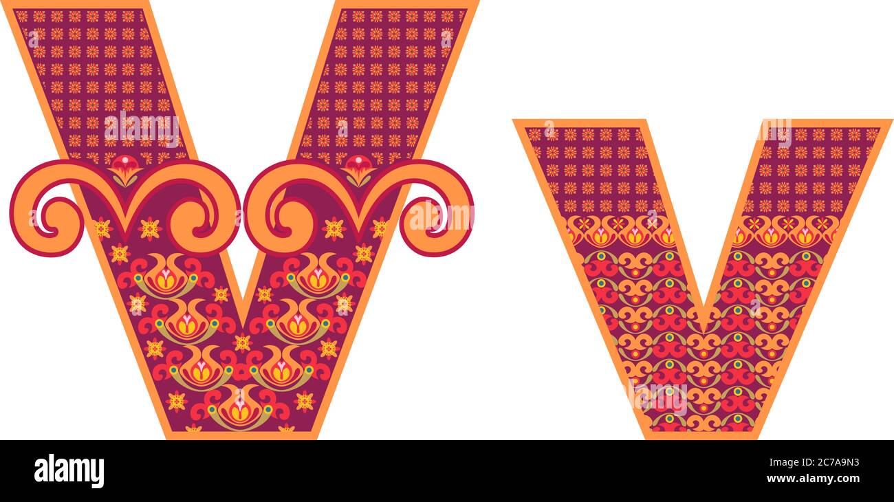 Vector abstract letter V with ornamental pattern. Cartoon signs Stock ...