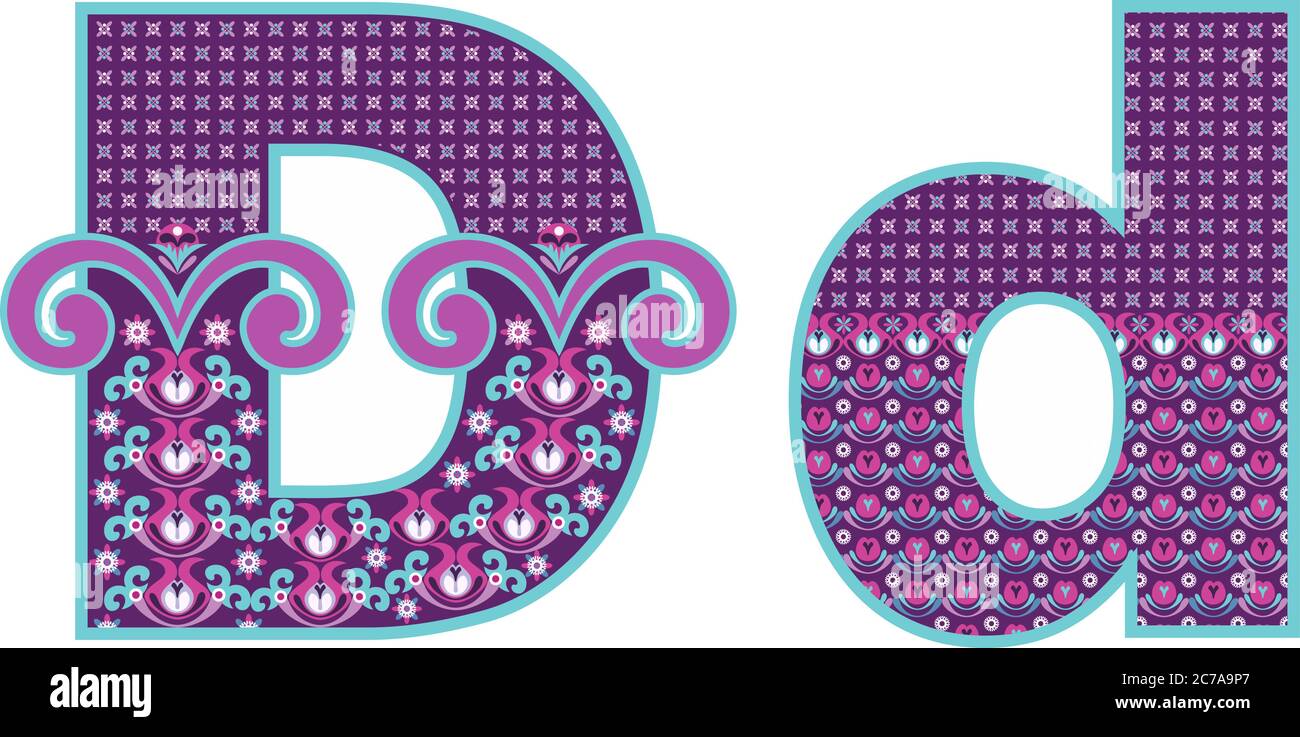 Vector abstract letter D with ornamental pattern. Cartoon signs Stock ...