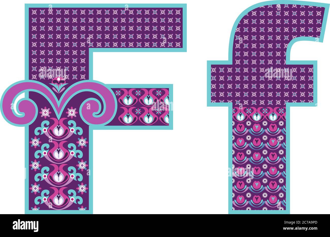 Vector abstract letter F with ornamental pattern. Cartoon signs Stock ...