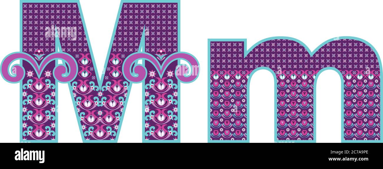 Vector abstract letter M with ornamental pattern. Cartoon signs Stock ...