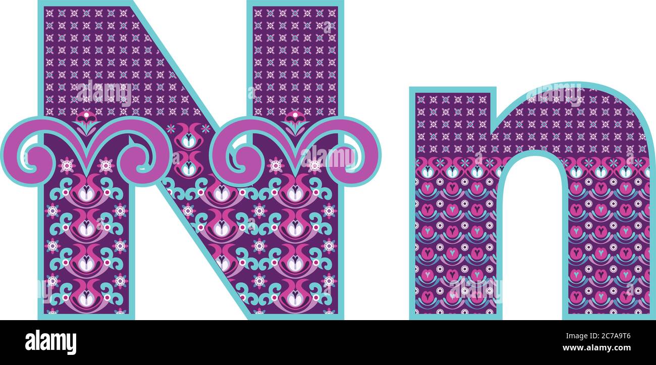 Vector abstract letter N with ornamental pattern. Cartoon signs Stock ...