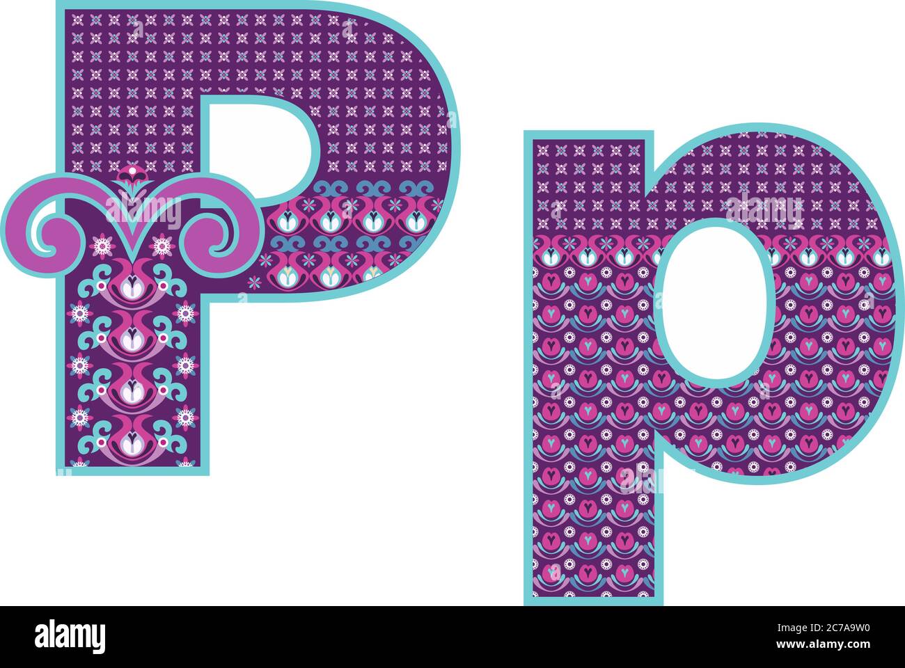 Vector abstract letter P with ornamental pattern. Cartoon signs Stock ...