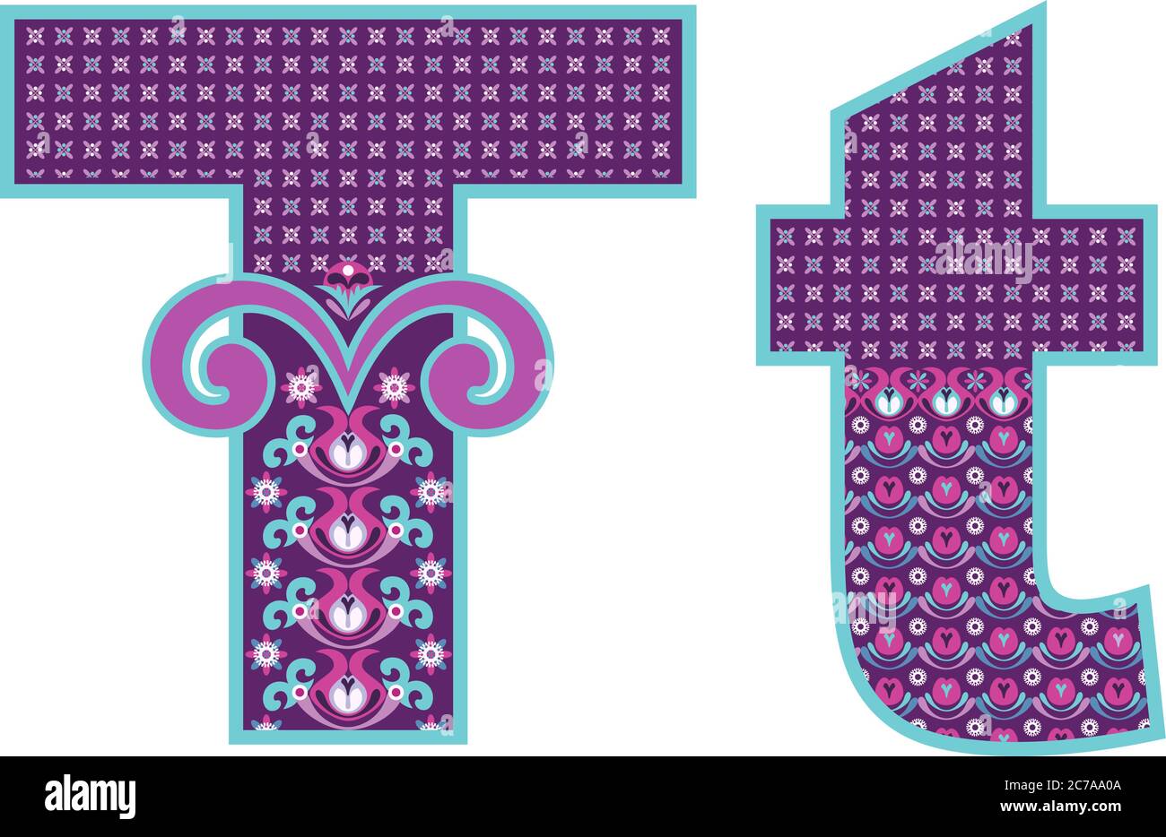 Vector abstract letter T with ornamental pattern. Cartoon signs Stock ...