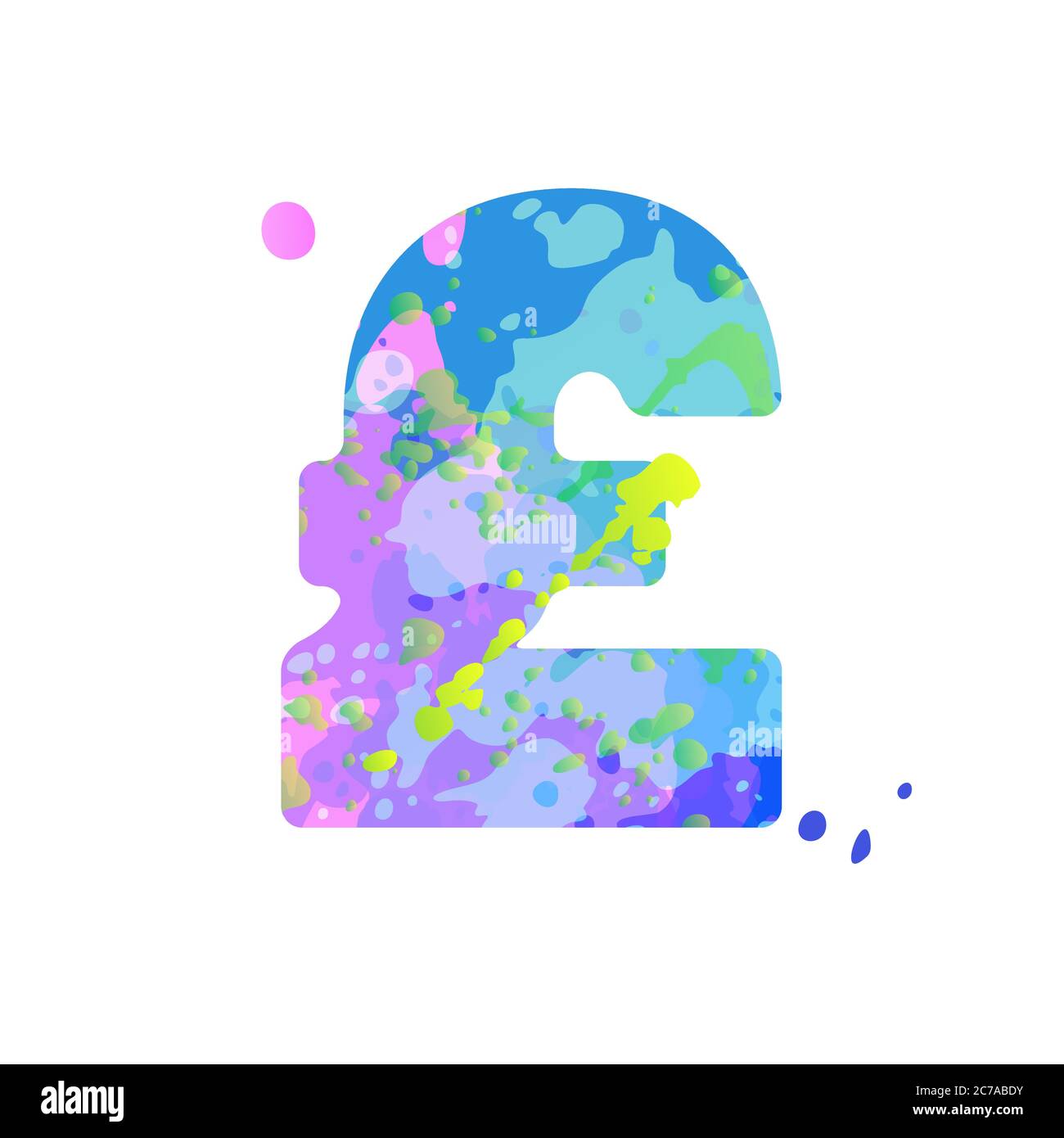 Special symbol pound sign with effect of liquid spots of paint in blue ...