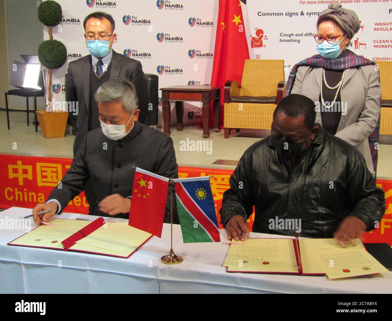 Windhoek, Namibia. 15th July, 2020. Namibian Health Minister Kalumbi ...